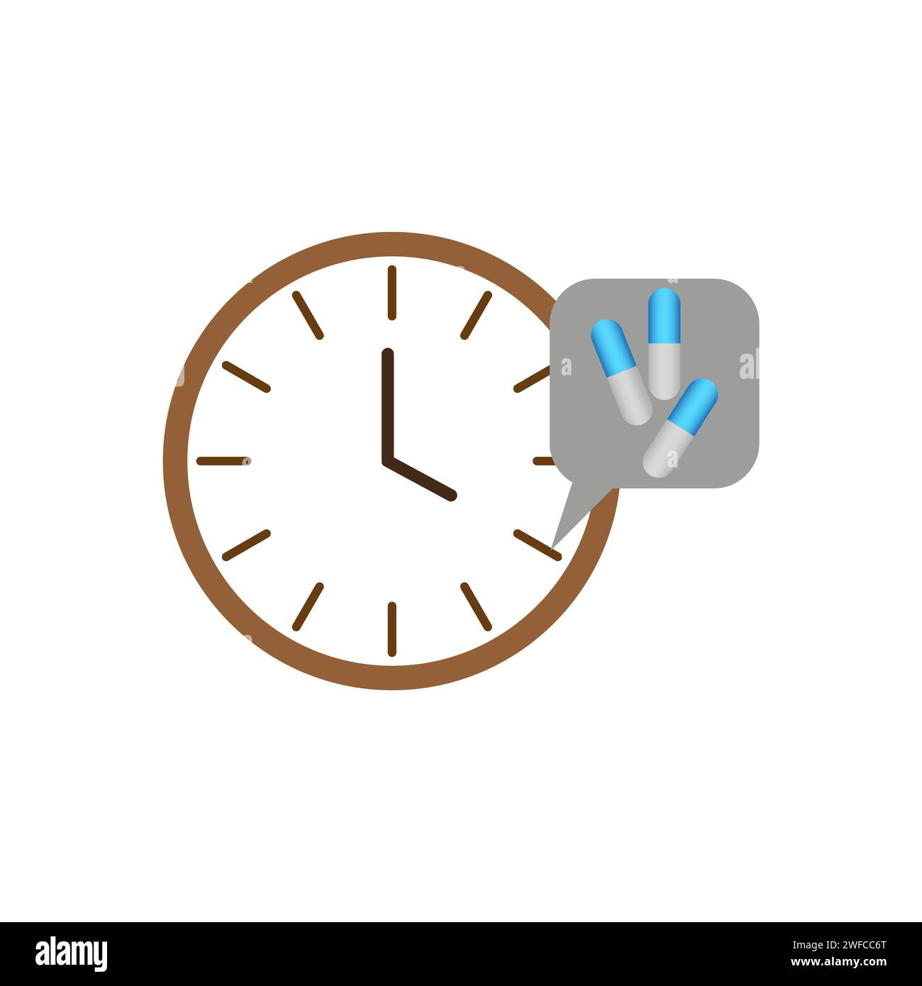 Tablet clock. Watch pill in flat style. Time clock. Medical design ...