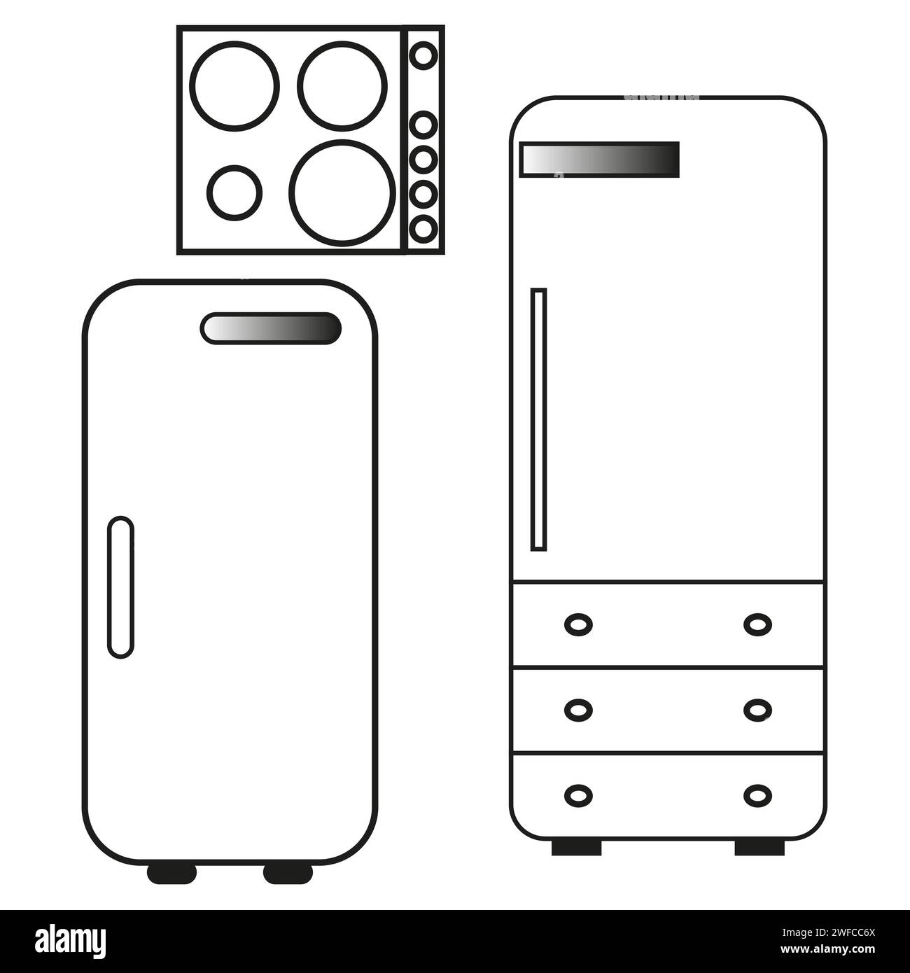 Icons refrigerator stove freezer. Vector illustration. Stock image. EPS ...