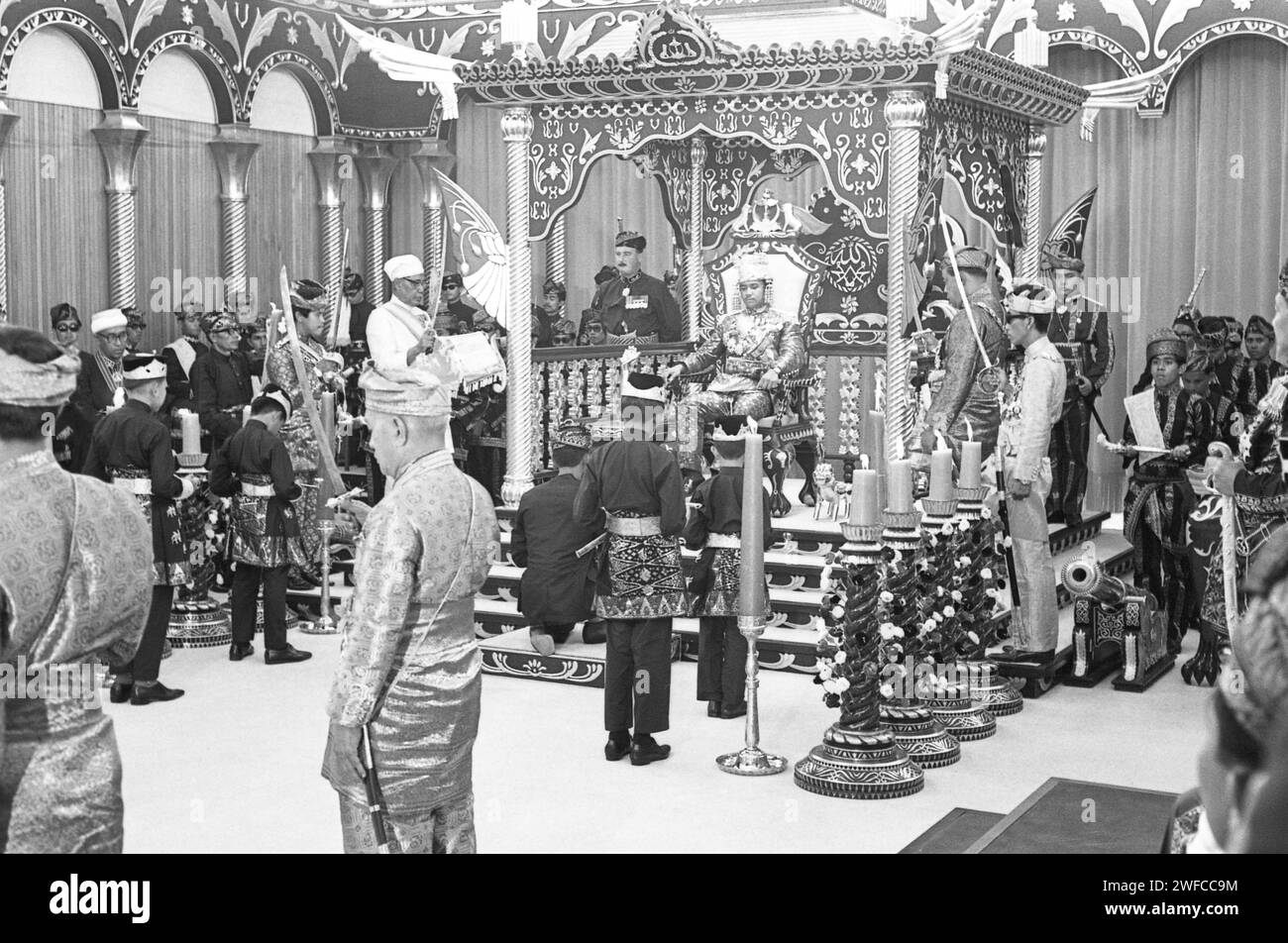 The scene in the Assembly Hall in Brunei, during the coronation of Sultan Hassanal Bolkiah ...