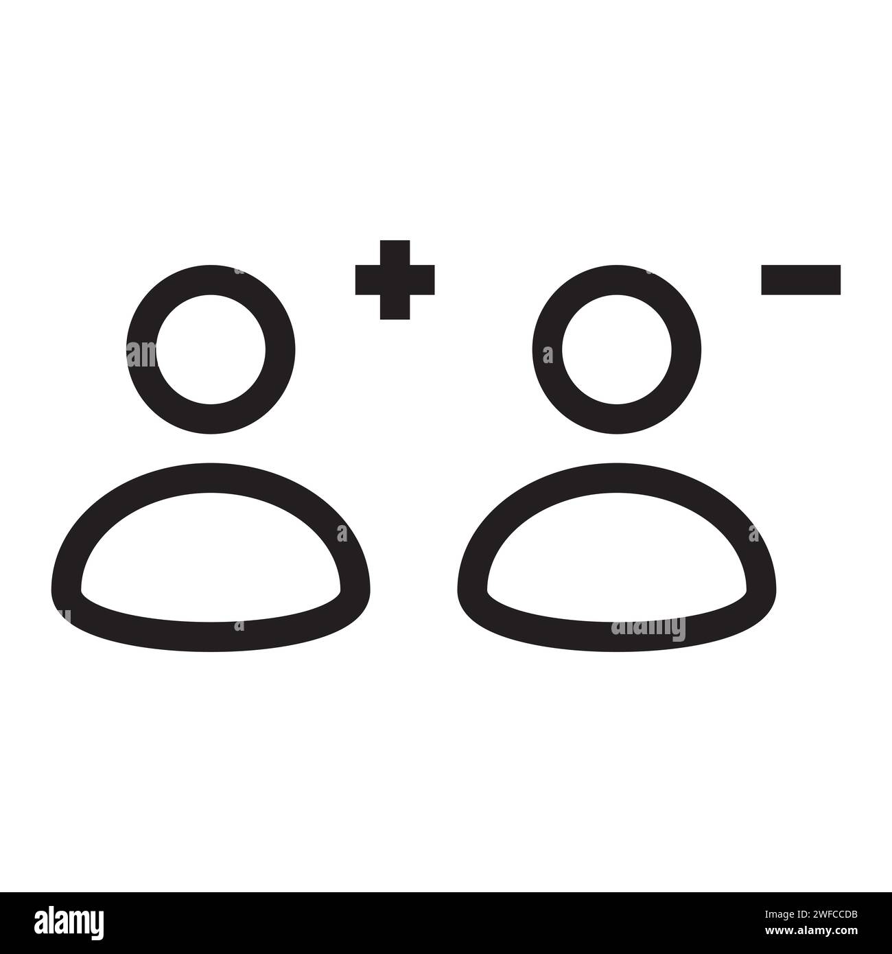 Icons people plus minus. Cross symbol. Flat button. Tick icon. Vector ...