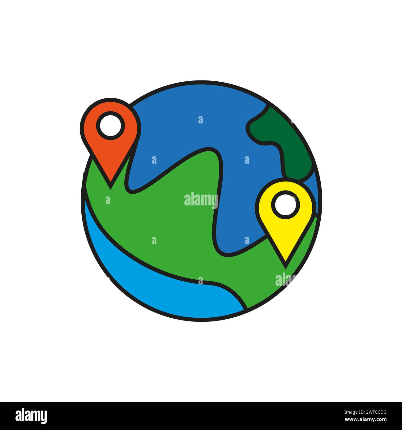 Pin cartoon earth. Travel concept. Creative concept. Vector ...