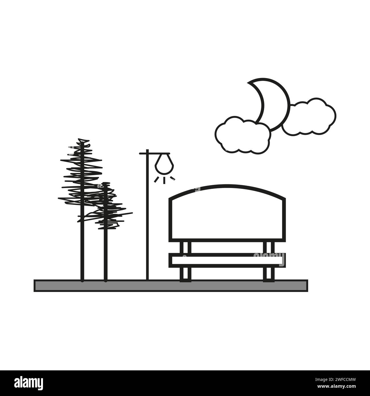 Black lantern bench icon in retro style. Vector illustration. Stock ...