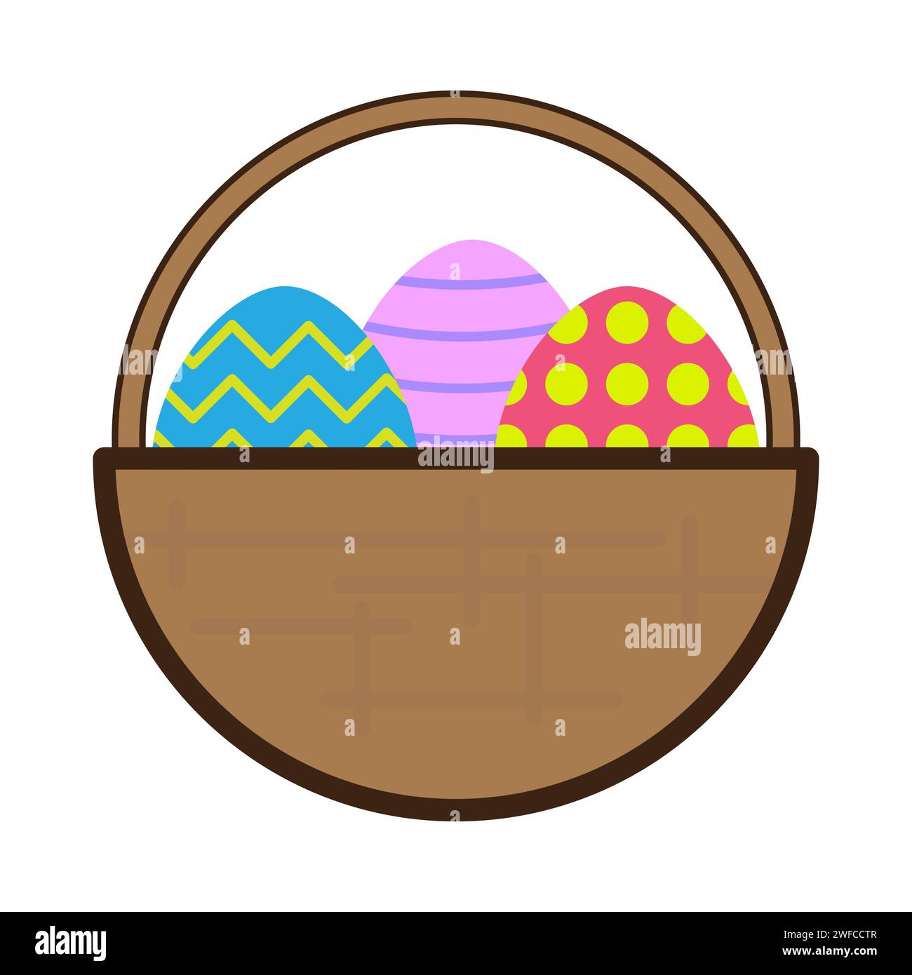 Easter eggs basket in cartoon style. Happy easter. Spring festival ...