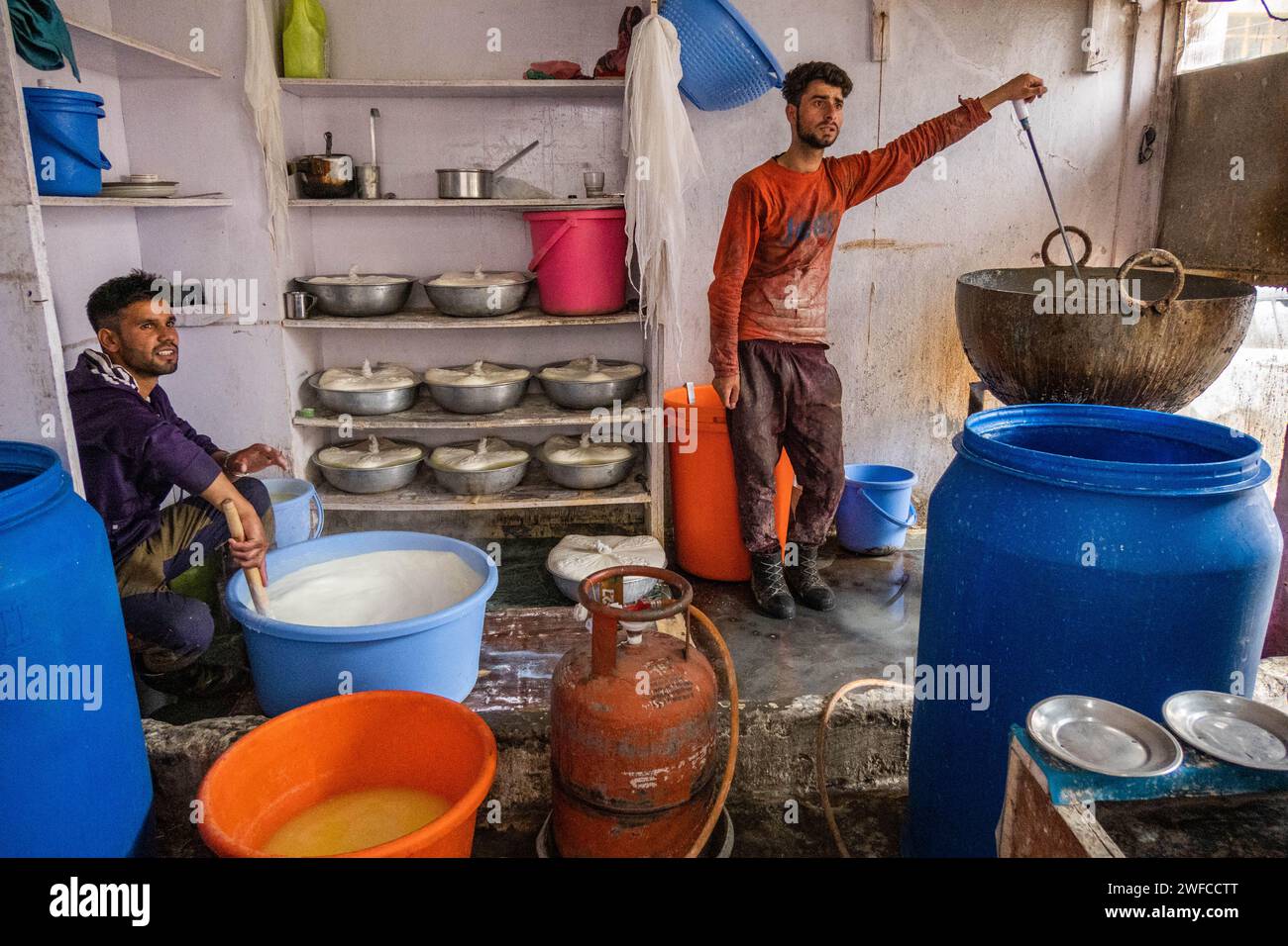 Traditional Indian lassi and paneer maker, Leh, Ladakh, India Stock ...
