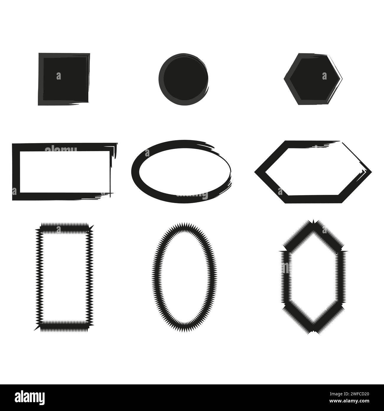 different brush frame shapes. Hand drawn abstract frame set. Decorative ...