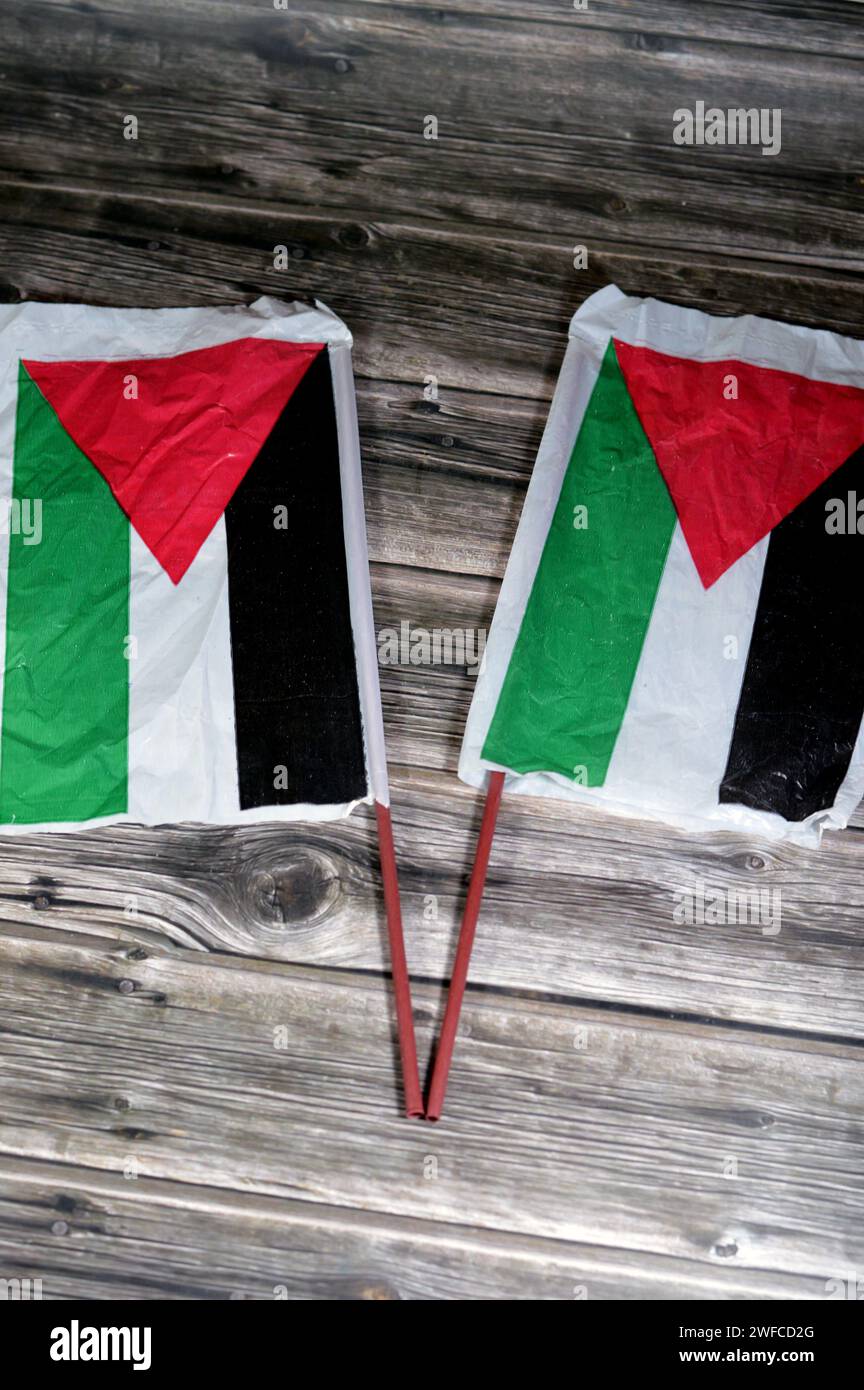 The flag of Palestine, a tricolor of three equal horizontal stripes ...