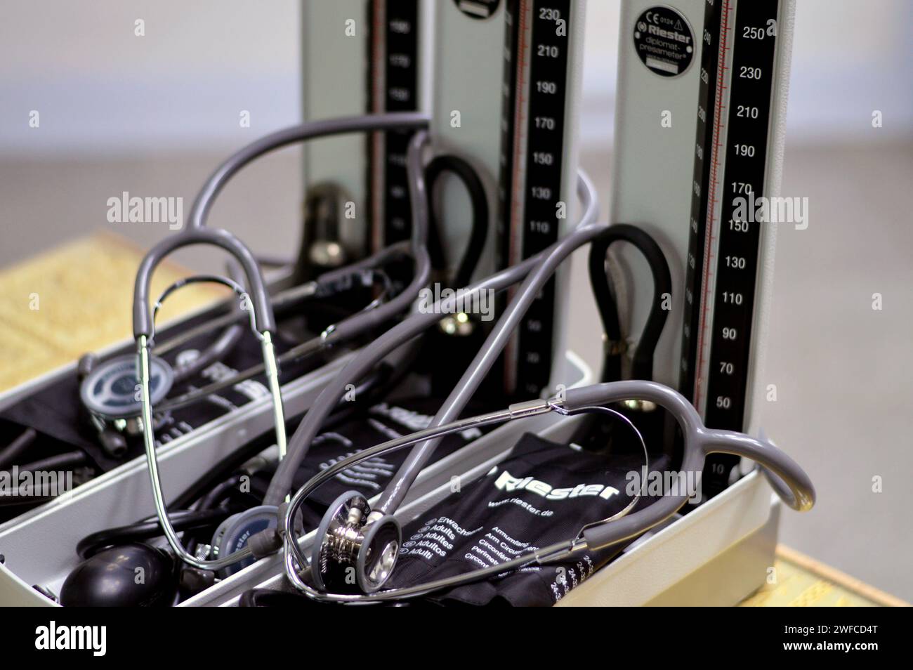 Cairo, Egypt, January 20 2024: Riester blood pressure monitor gauge ...