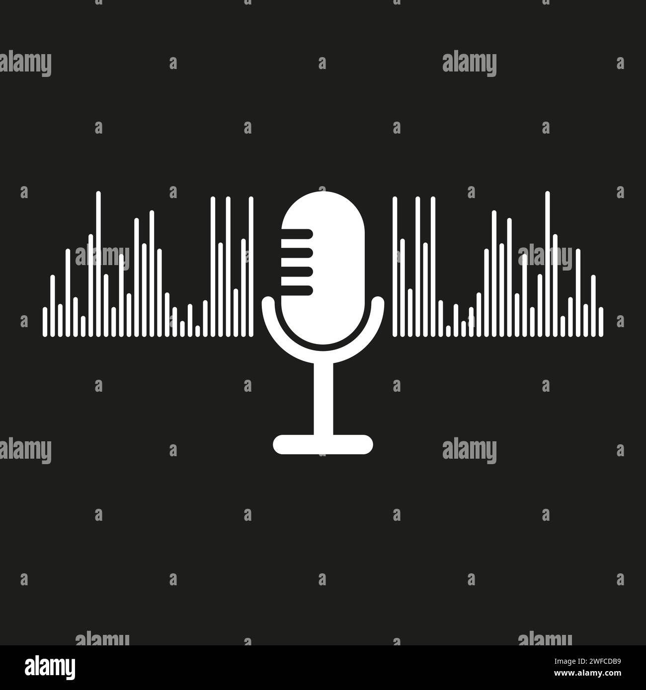 microphone waves black background. Audio radio app. Digital technology ...