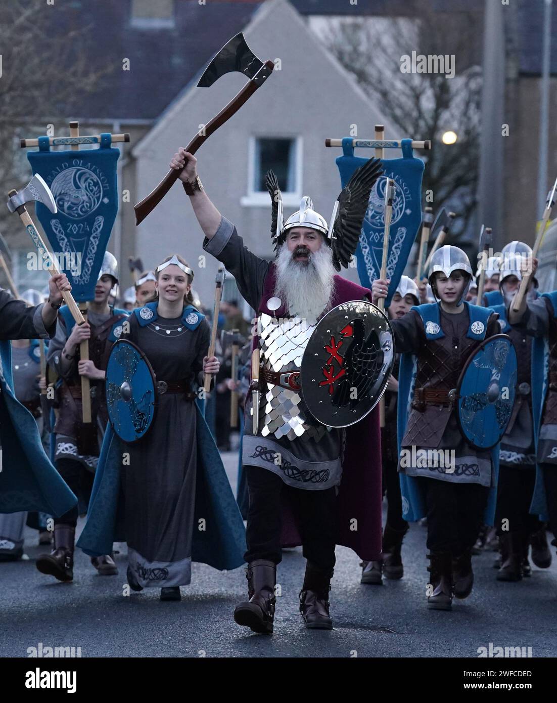 Guizer Jarl Richard Moar leads the Jarl Squad through Lerwick on the ...