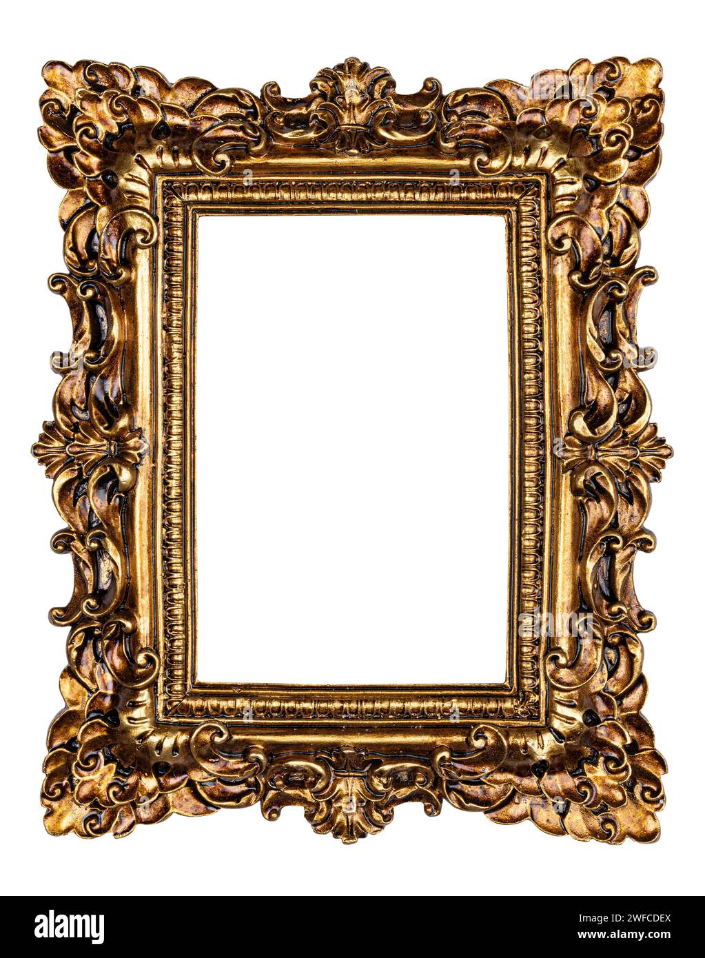 Empty old colored picture or image frame. Top view, studio photographed ...