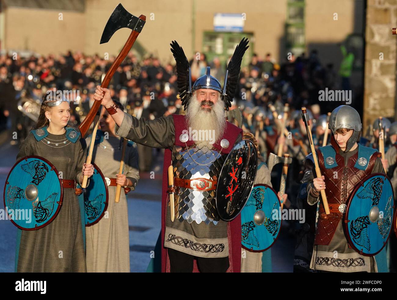 Guizer Jarl Richard Moar leads the Jarl Squad through Lerwick on the ...