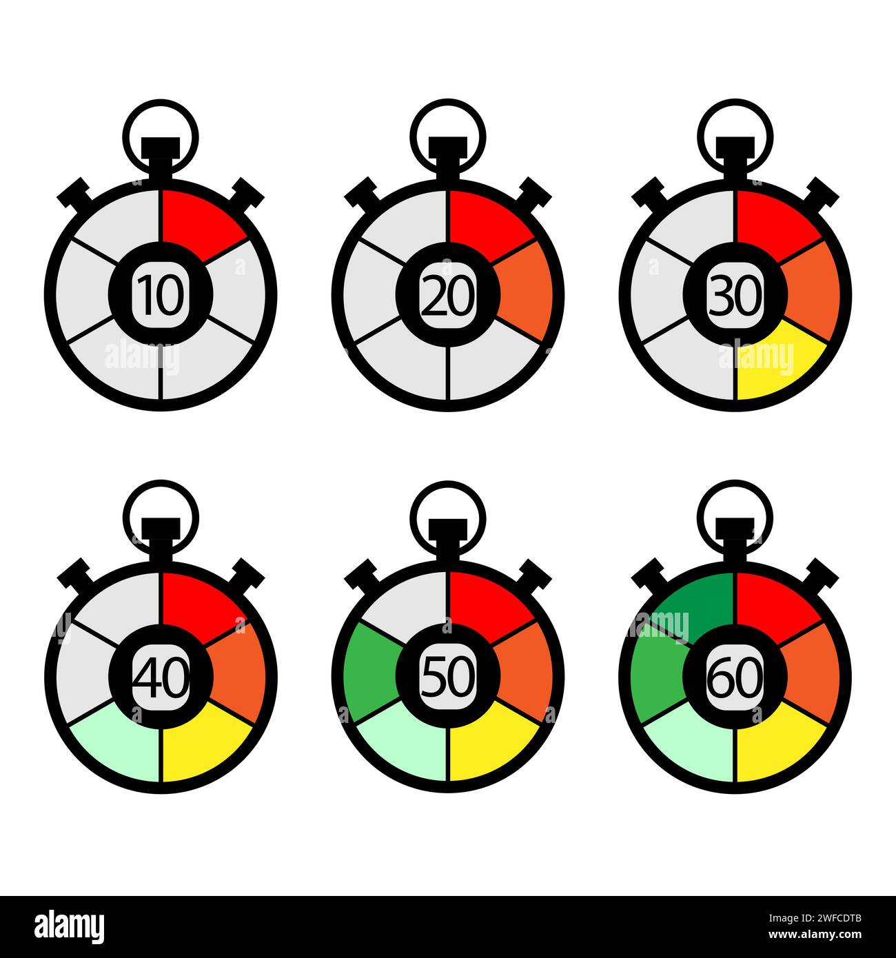 Time clock. cartoon stopwatches set. chronometers with different times ...