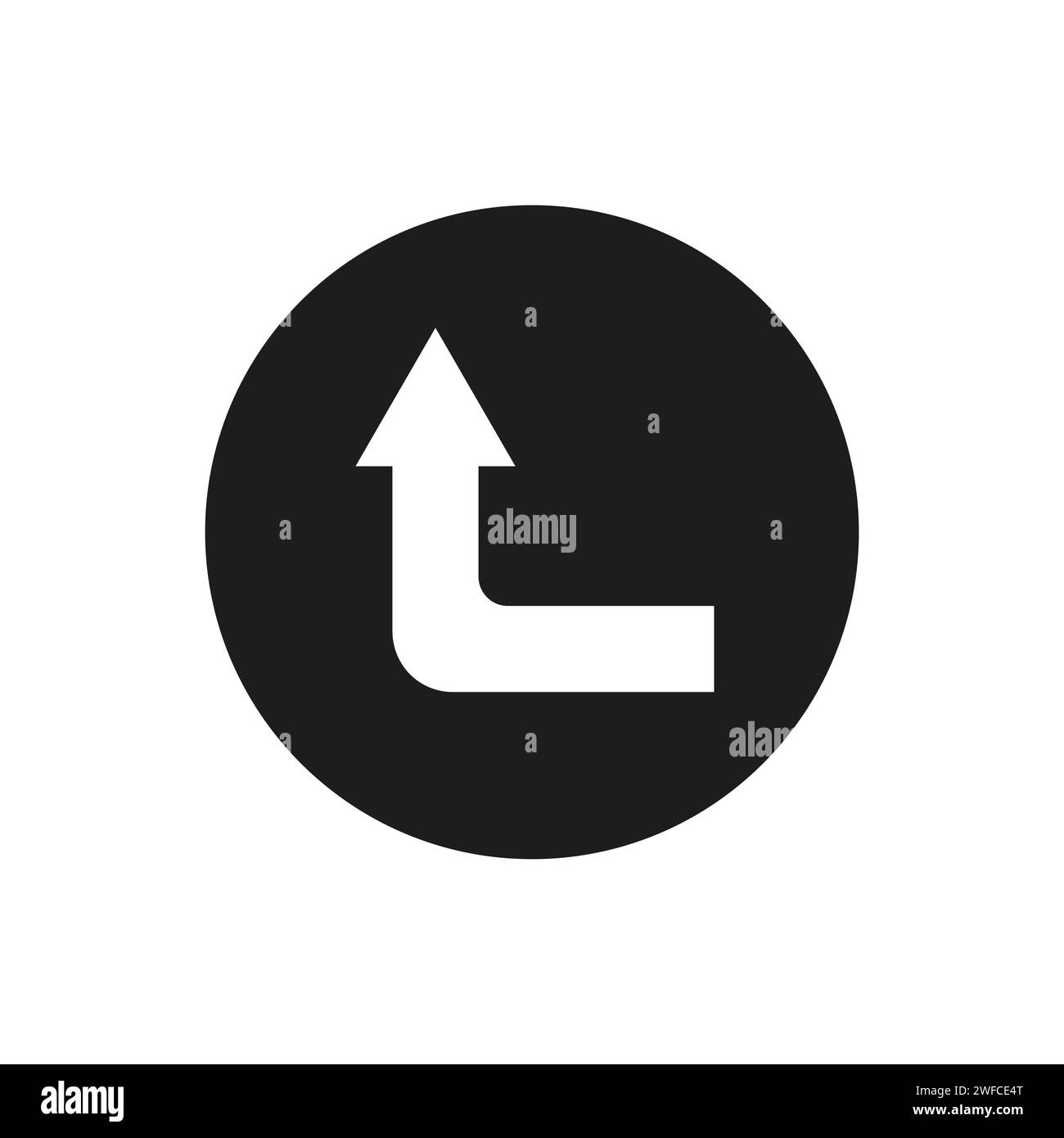 Corner left up arrow. Black circle. Direction sign. Navigation concept ...