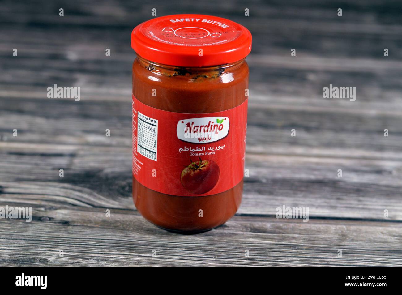 Cairo, Egypt, January 27 2024: Nardino Food tomato puree, tomatoes ...