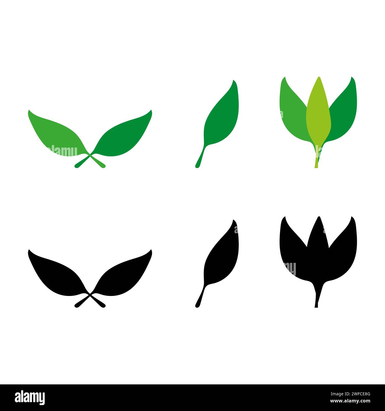 Line art green leaves set. Leaf falling. Ecology concept. Vector illustration. Stock image. EPS ...