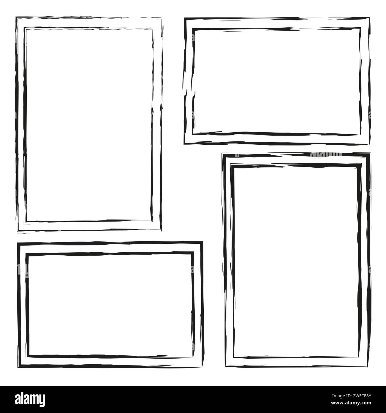 Brush figures of different shapes. Black and white frames. Edge frame ...