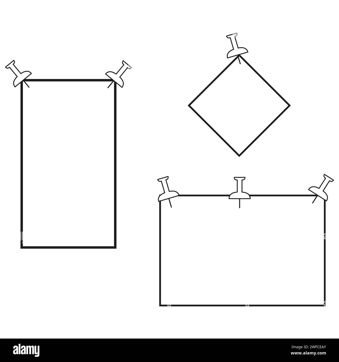 pinned paper. Paper sketch square outline. Vector illustration. Stock ...