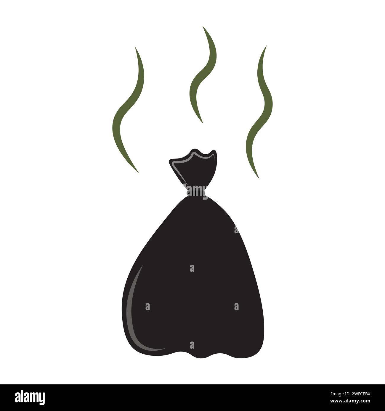 Cartoon icon with black trash bag stinks. Recycling icon. Vector illustration. stock image. EPS ...