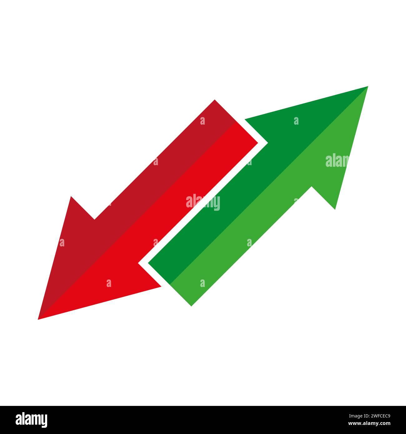 Diagonal green and red arrow. Down and up. Navigation background. Direction sign. Vector ...