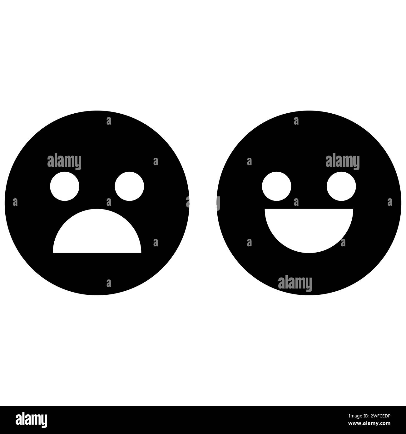 Happy and scared face icon. Black silhouette. Emotion concept. Cartoon ...