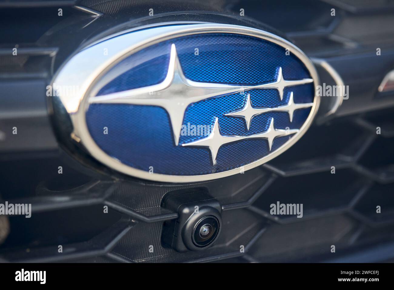 Berlin, Germany - August 20, 2022: Subaru badge with stars logo ...