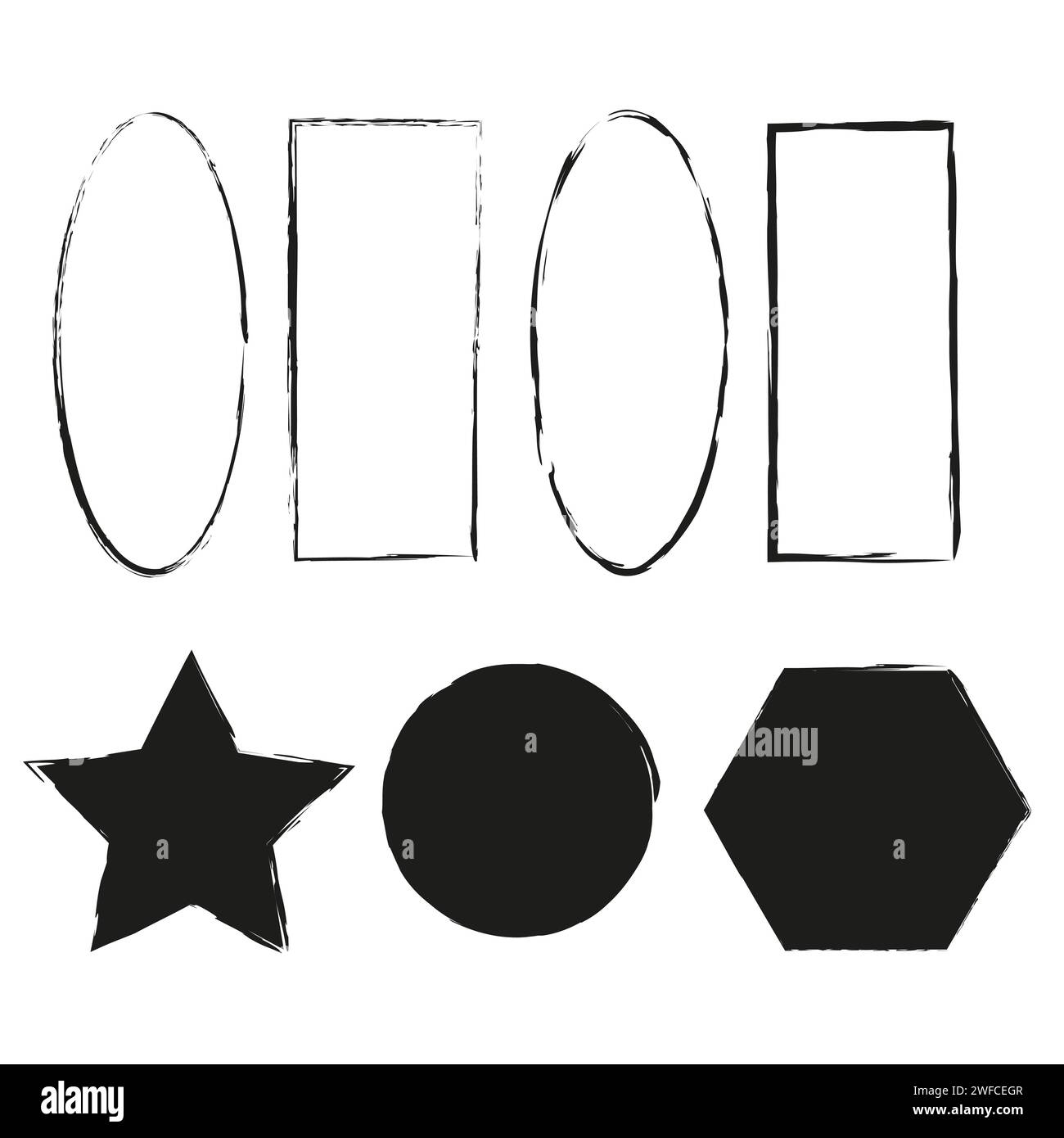 Brush figures of different shapes. Black and white frames. Edge frame ...