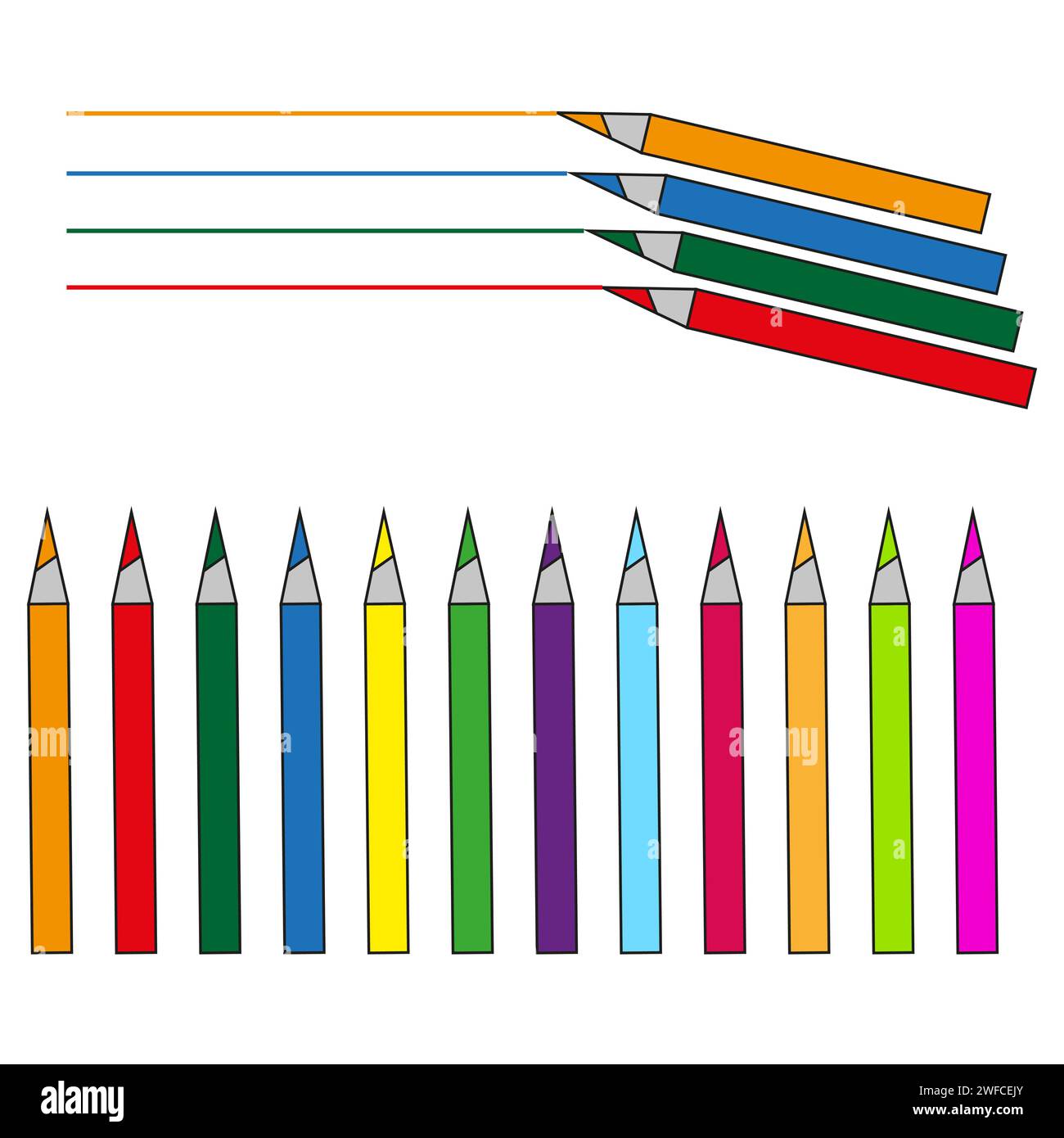 Cartoon colored pencils draw. Education concept. Color palette concept ...
