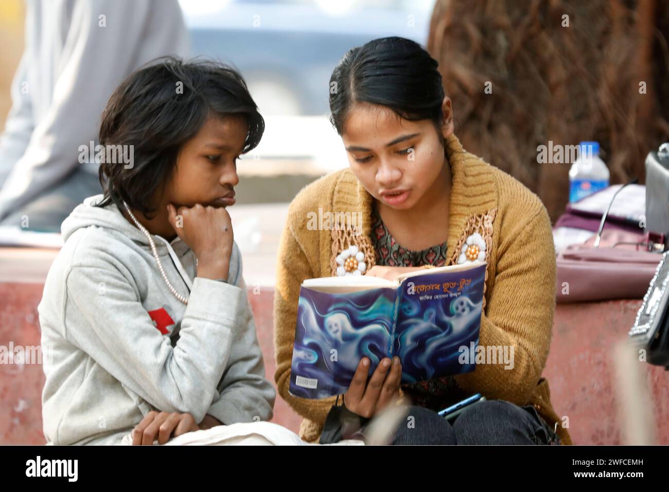 Dhaka, Bangladesh - January 30, 2024: In the open library in front of Dhaka University TSC, a ...