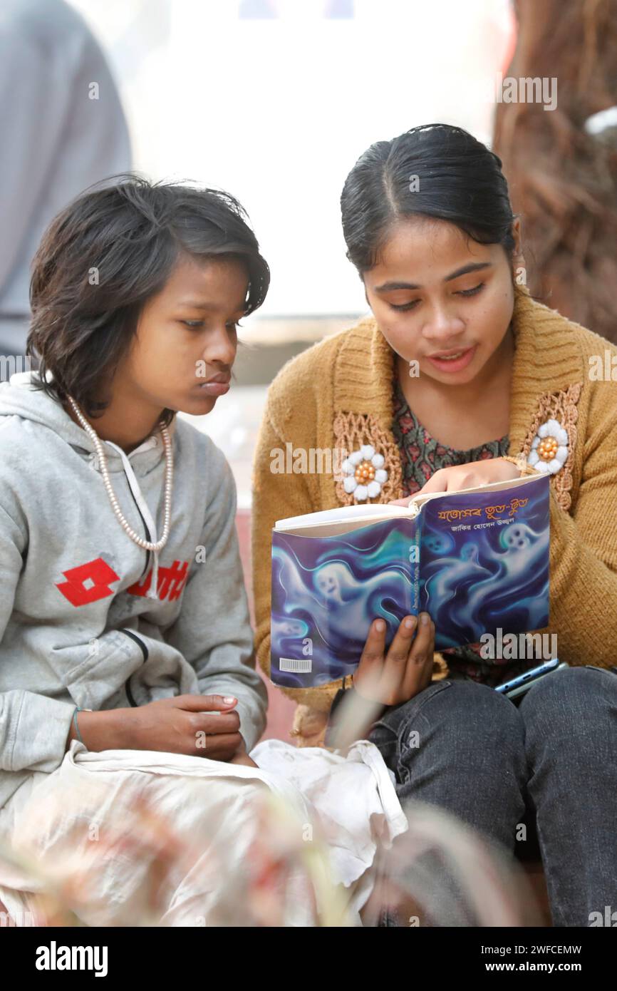 Dhaka, Bangladesh - January 30, 2024: In the open library in front of Dhaka University TSC, a ...