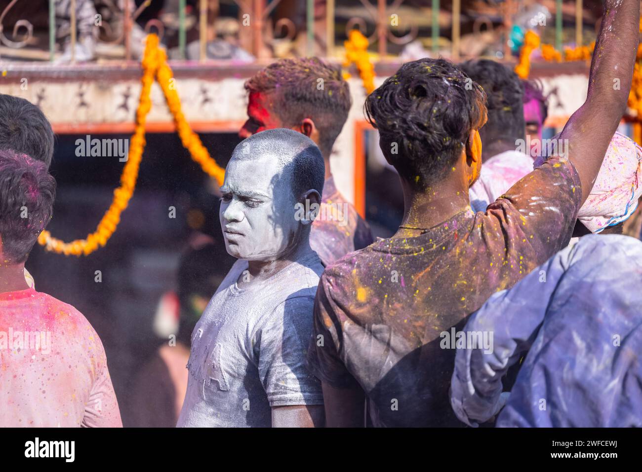 Masan Holi, Group of unidentified people celebrating the festival of ...