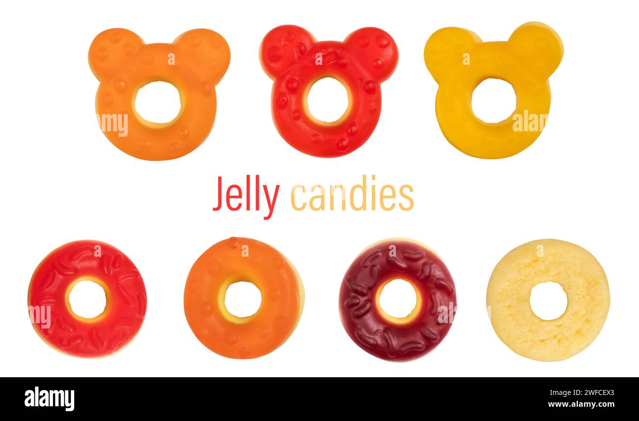 Jelly donuts candies. Donut shaped chewy candy. Isolated on white ...