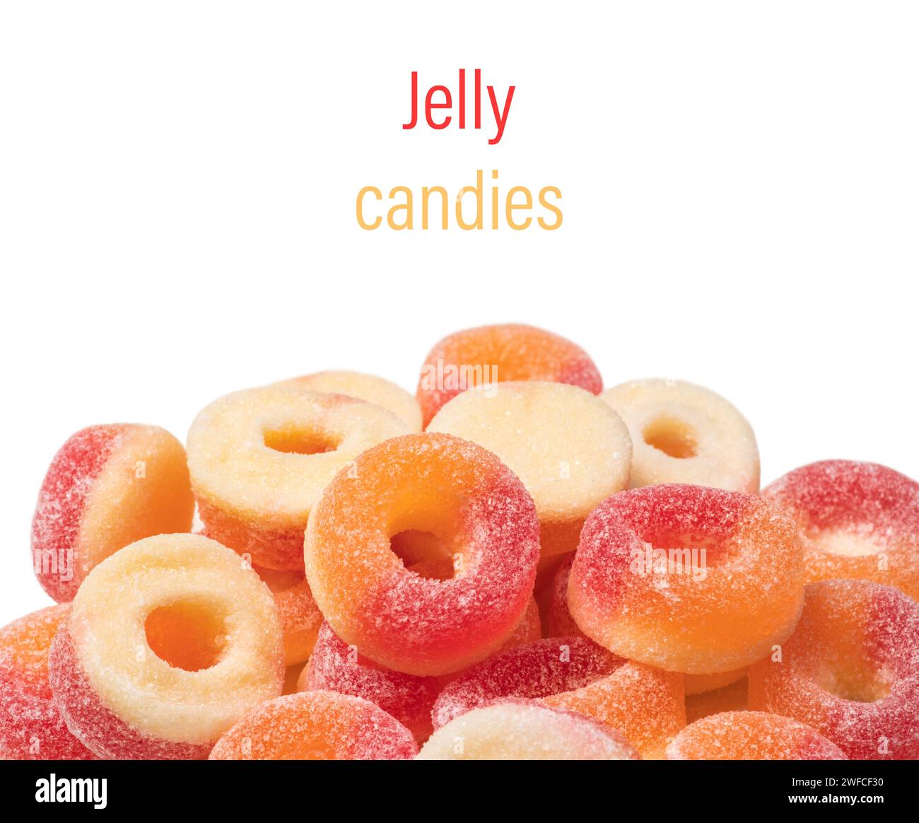 Gummy rings with sugar background. Close up Stock Photo - Alamy