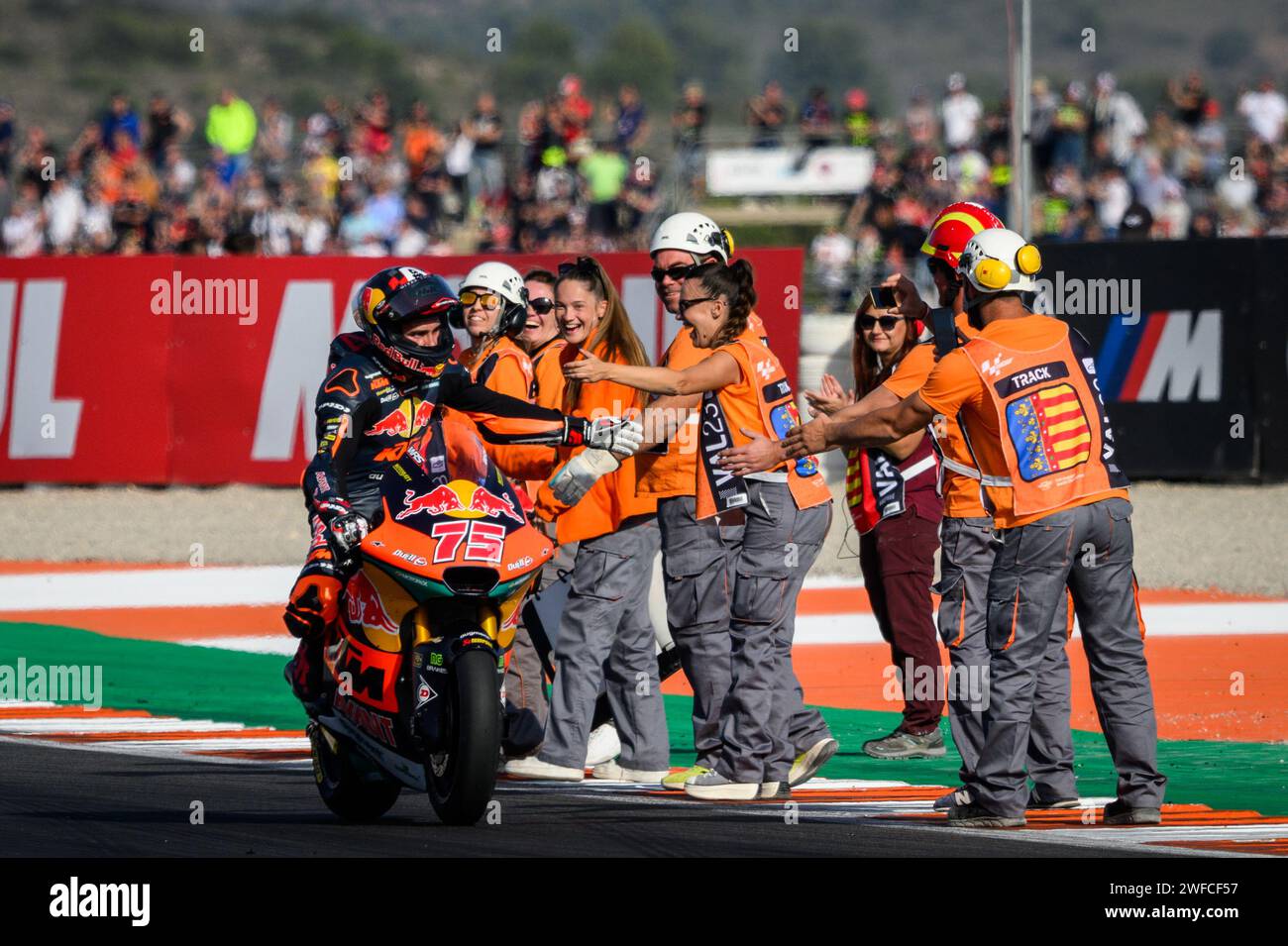 Spanish Moto2 rider Albert Arenas celebrating the end of the ...