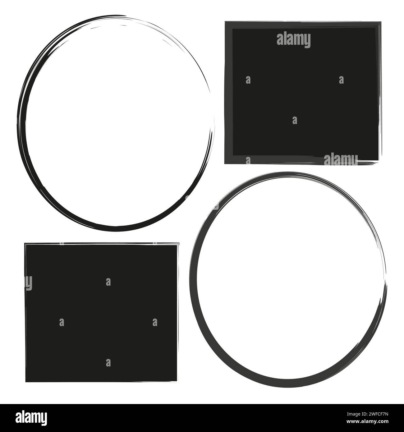Brush figures of different shapes. Black and white frames. Edge frame ...