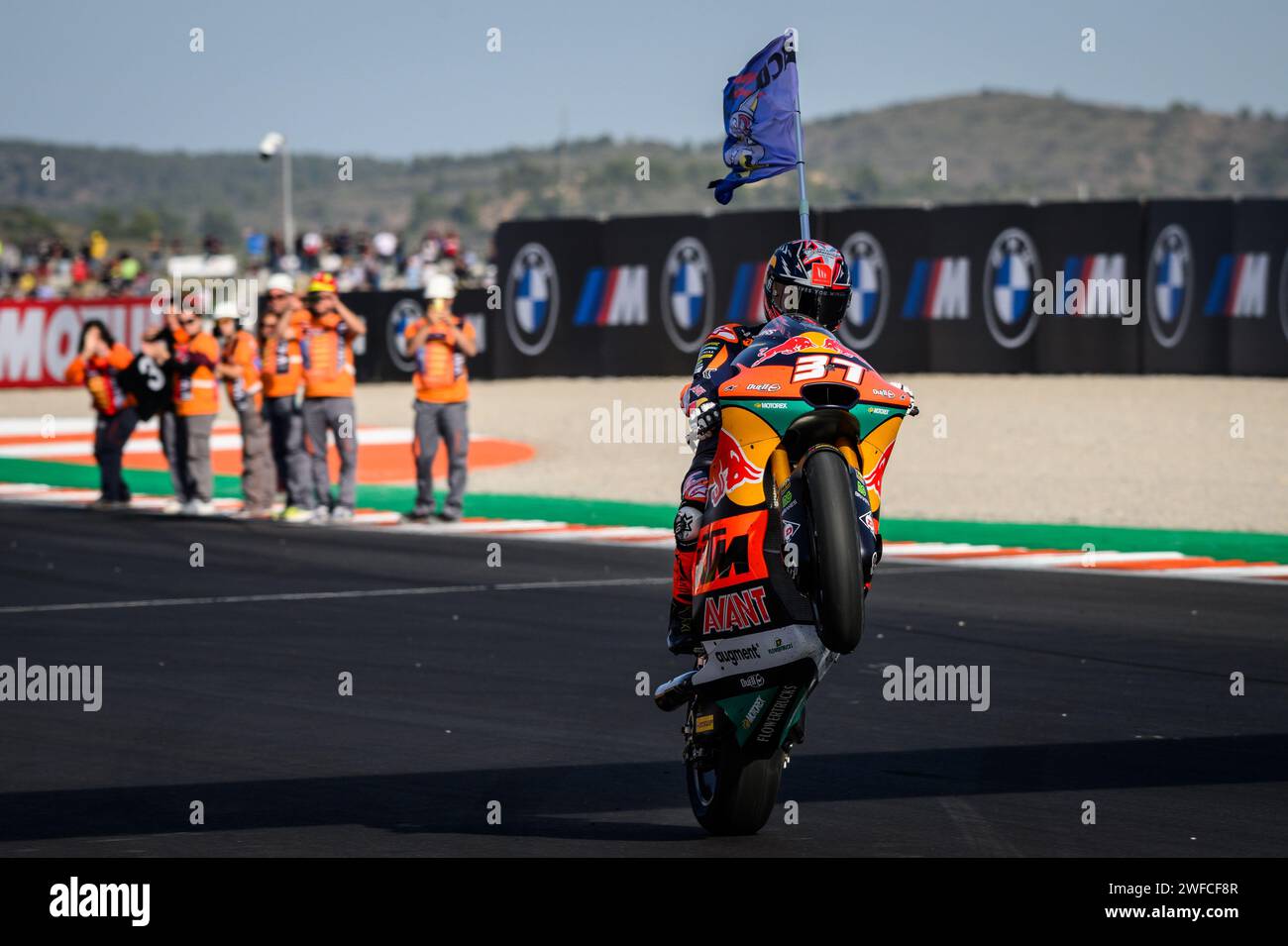 2023 Moto2 World Champion Pedro Acosta of KTM Red Bull Ajo team raising ...