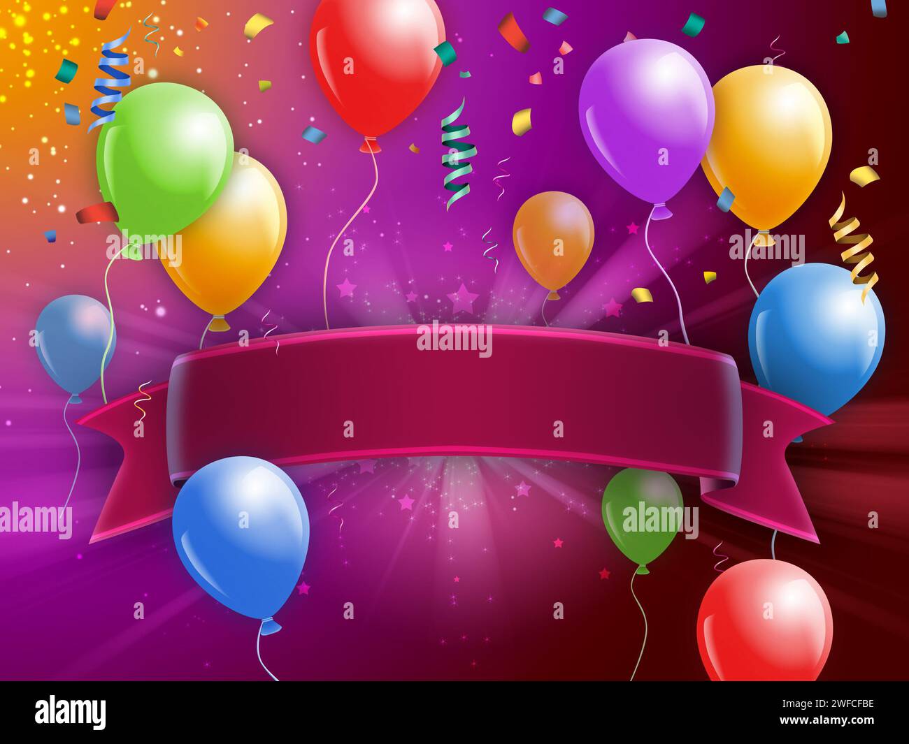 Party themed card design with balloons and an empty banner. Digital ...