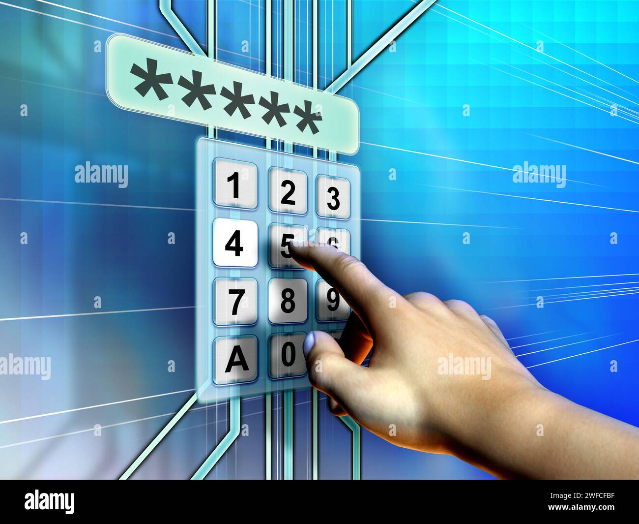 Hand selecting password on a keypad. Digital illustration Stock Photo ...