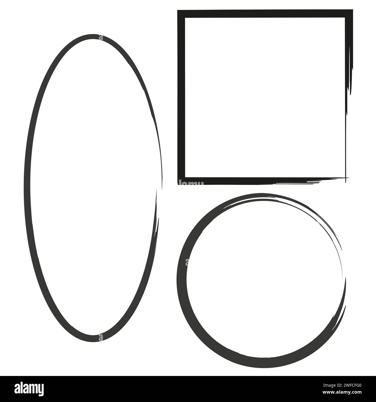 Brush figures of different shapes. Black and white frames. Edge frame ...