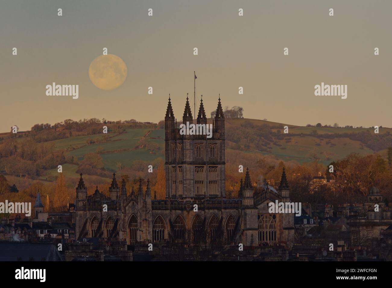 January 2024 wolf moon setting in Bath Stock Photo - Alamy