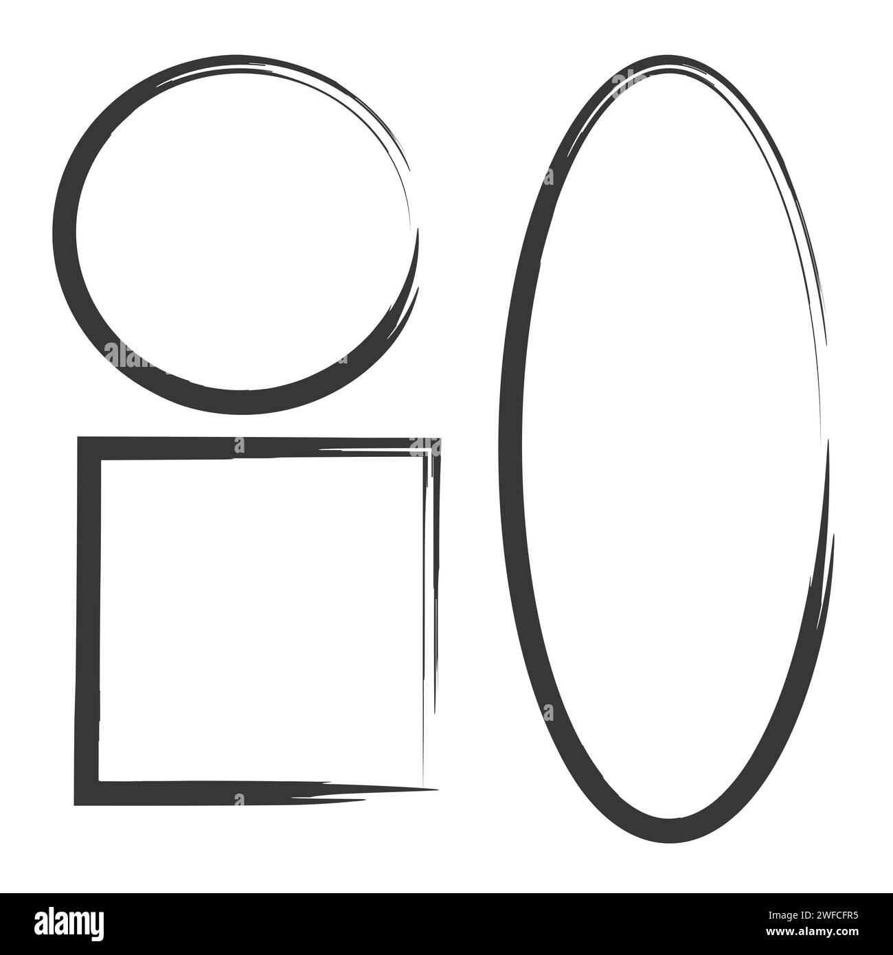 Brush figures of different shapes. Black and white frames. Edge frame ...