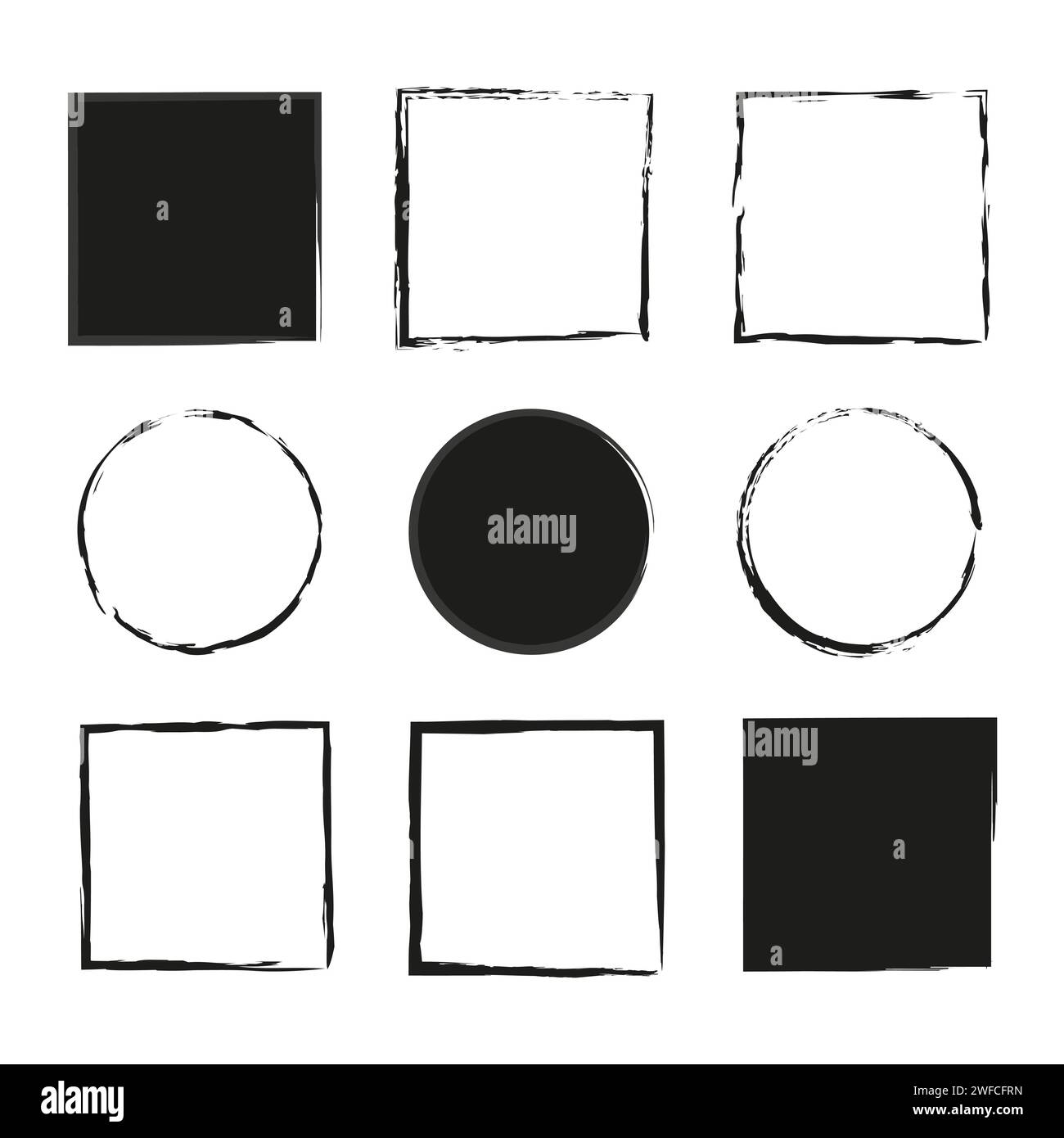 Brush figures of different shapes. Black and white frames. Edge frame ...