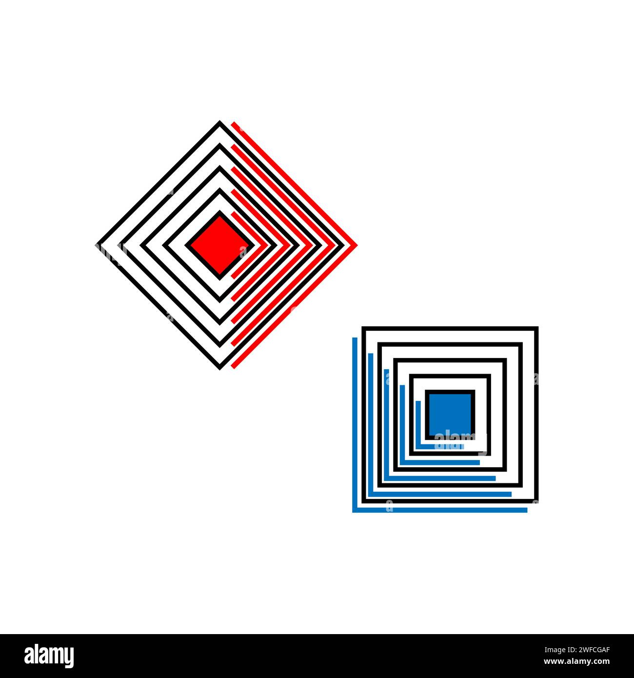 Square with in square line. red and blue elements. Geometric shape ...