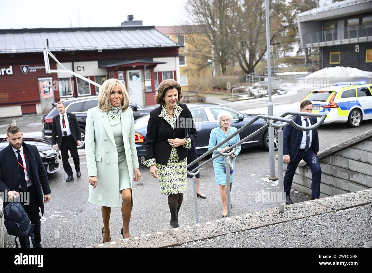 Queen Silvia and Mrs Brigitte Macron visit Rinkebyskolan, in Stockholm ...