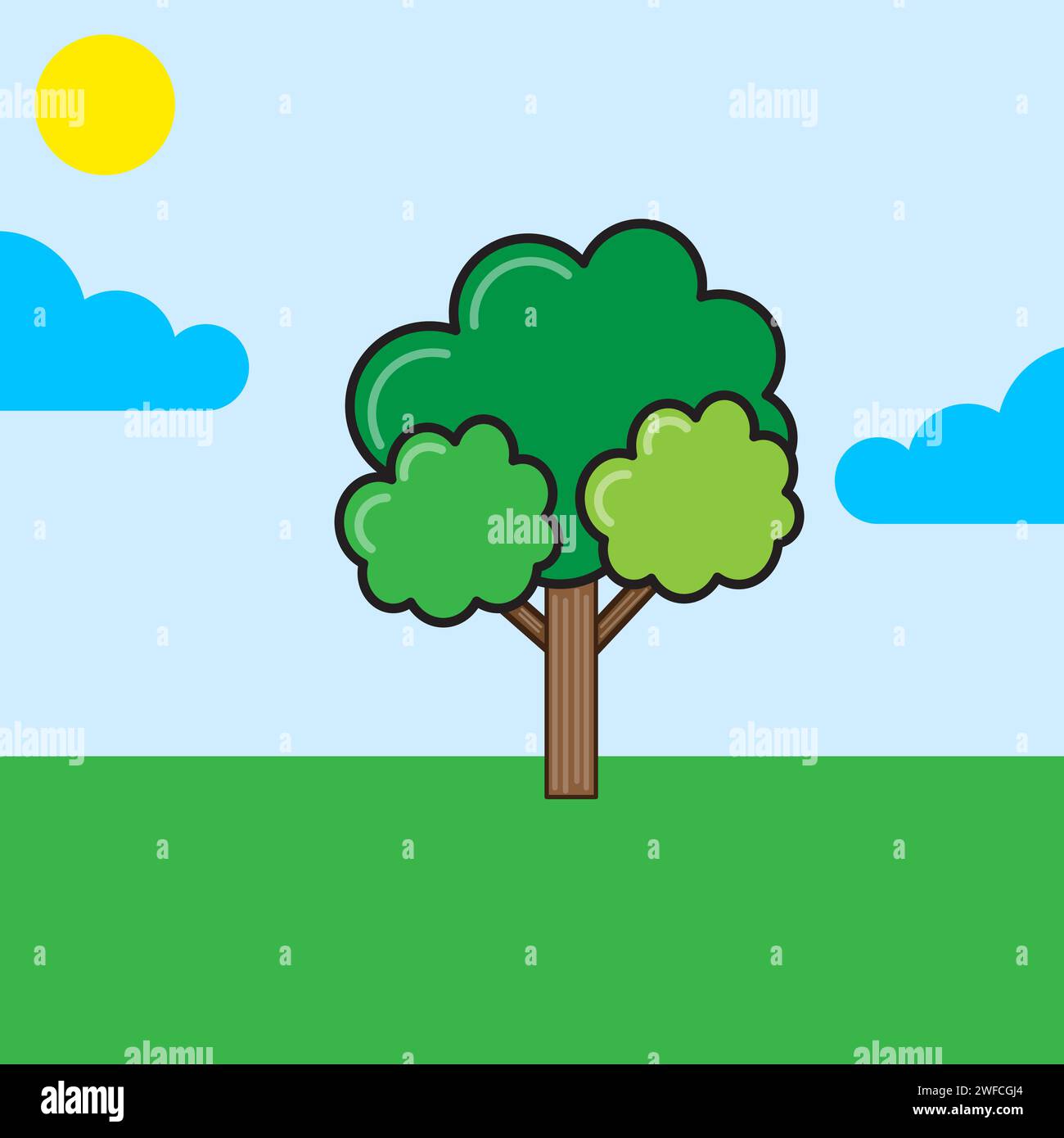 Abstract cartoon trees or illustration. Forest landscape. Ecology ...