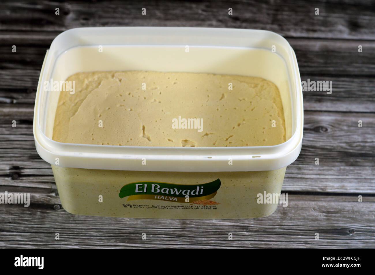 Cairo, Egypt, January 27 2024: El Bawadi Halva Traditional plain tahini ...