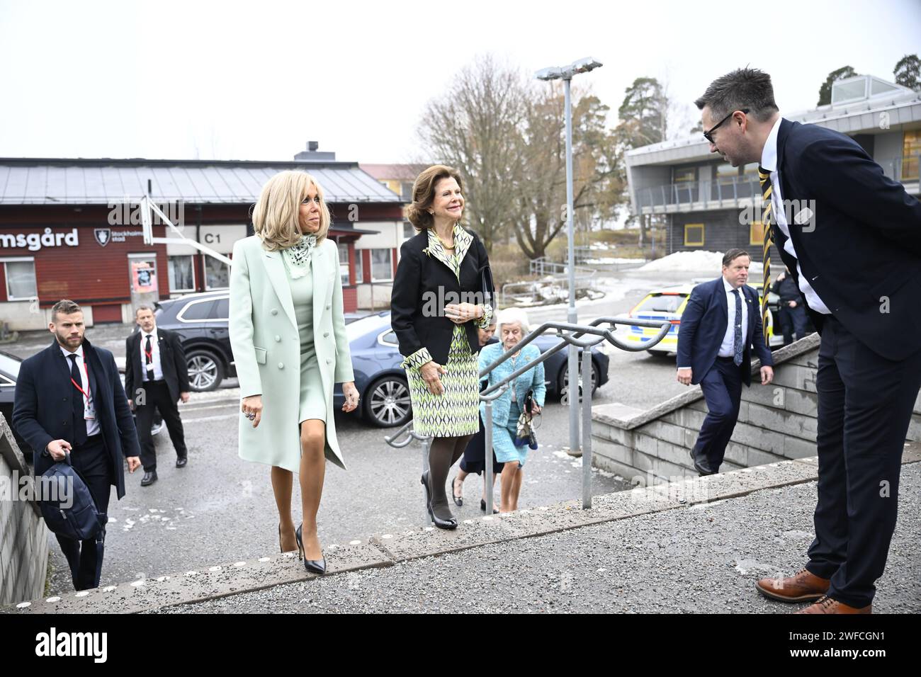 Queen Silvia and Mrs Brigitte Macron visit Rinkebyskolan, in Stockholm ...