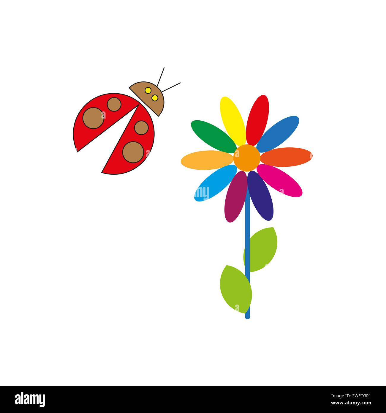Cartoon icon with ladybug flower drawing. Vector illustration. stock ...