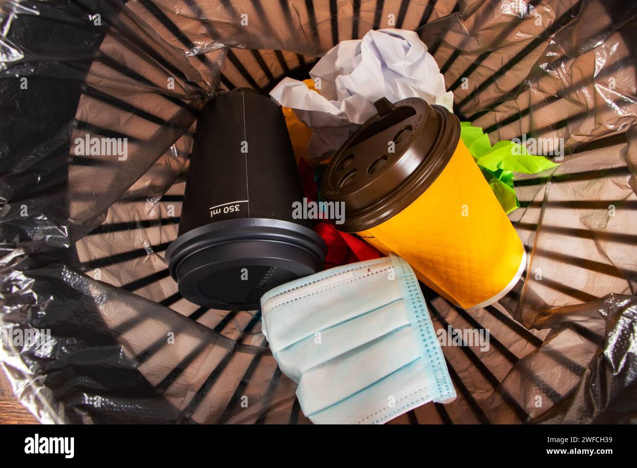 Recycle bin filled with trash. Top view Stock Photo - Alamy