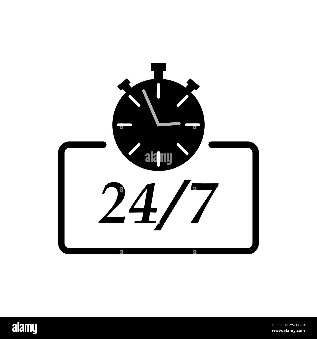 Button with hours 24 7 on white background. Business concept. Time ...