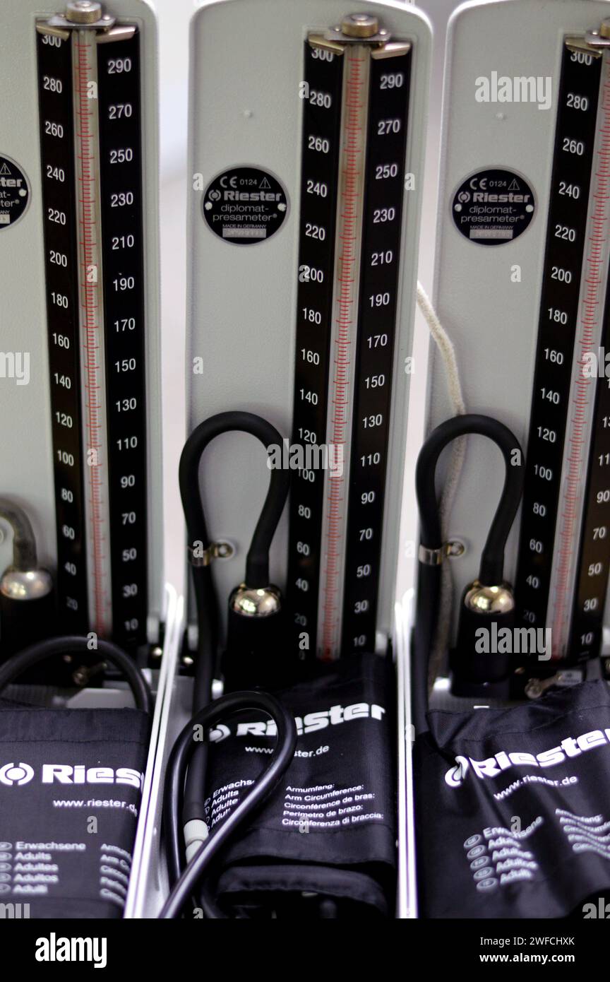 Cairo, Egypt, January 20 2024: Riester blood pressure monitor gauge ...